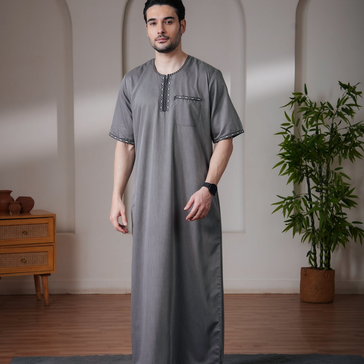 Grey Jazeb Half Sleeve Thobe Men – Mashroo